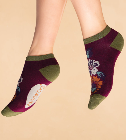 Powder Vintage Floral Ladies Trainer Socks DAMSON - Gifted Boston Spa